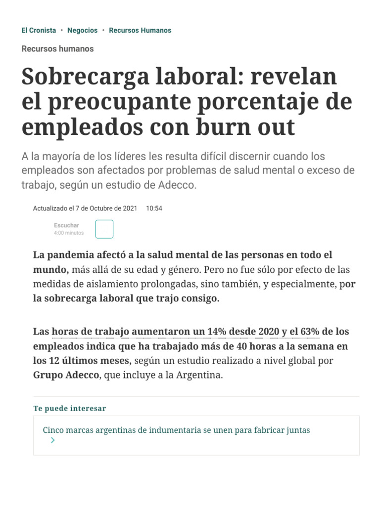 Sobrecarga Laboral - Revelan El Preocupante Porcentaje de Empleados Con ...