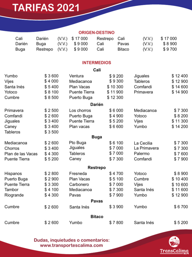 Tarifas 2021 | PDF