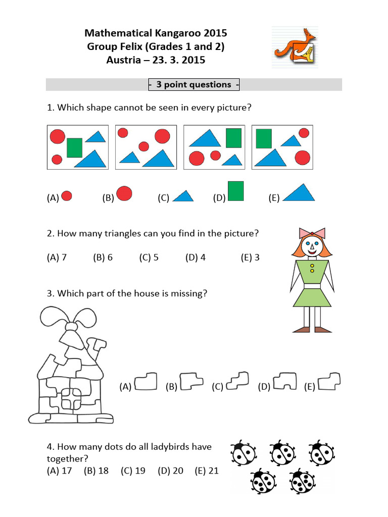 Mathematical Kangaroo 2015 Questions | PDF