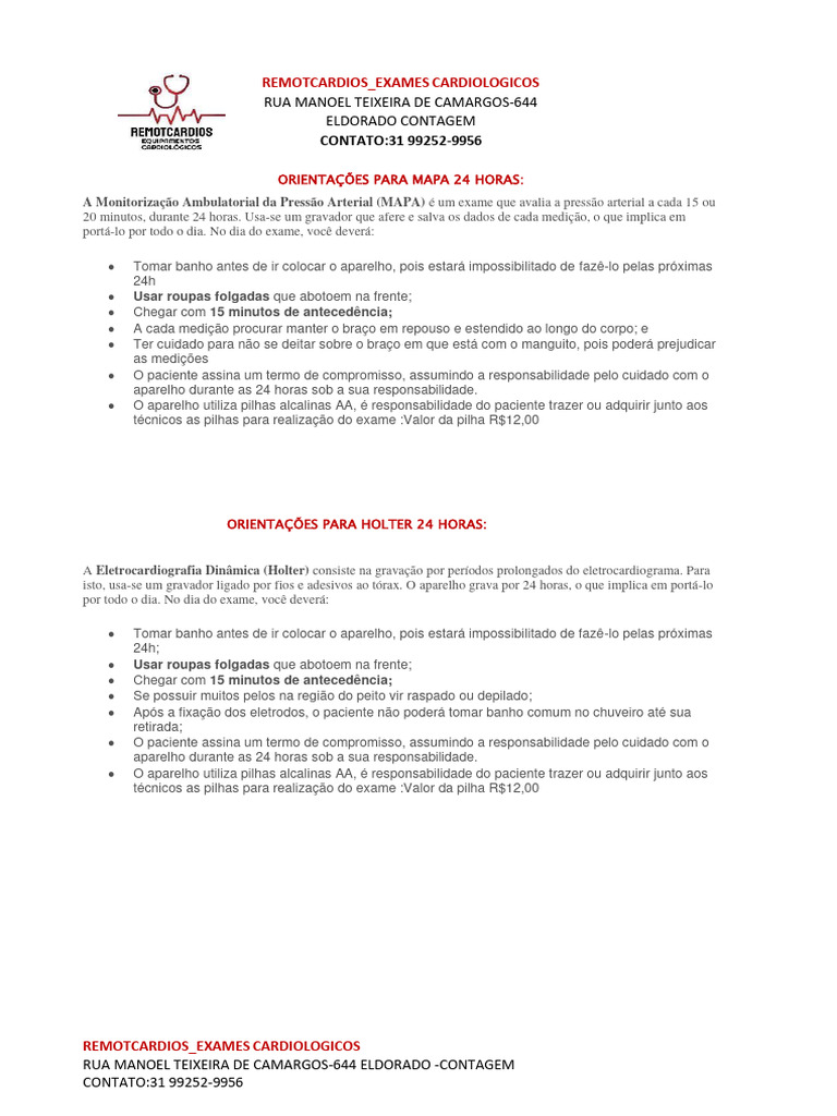 Orientações Mapa e Holter 24 Horas | PDF