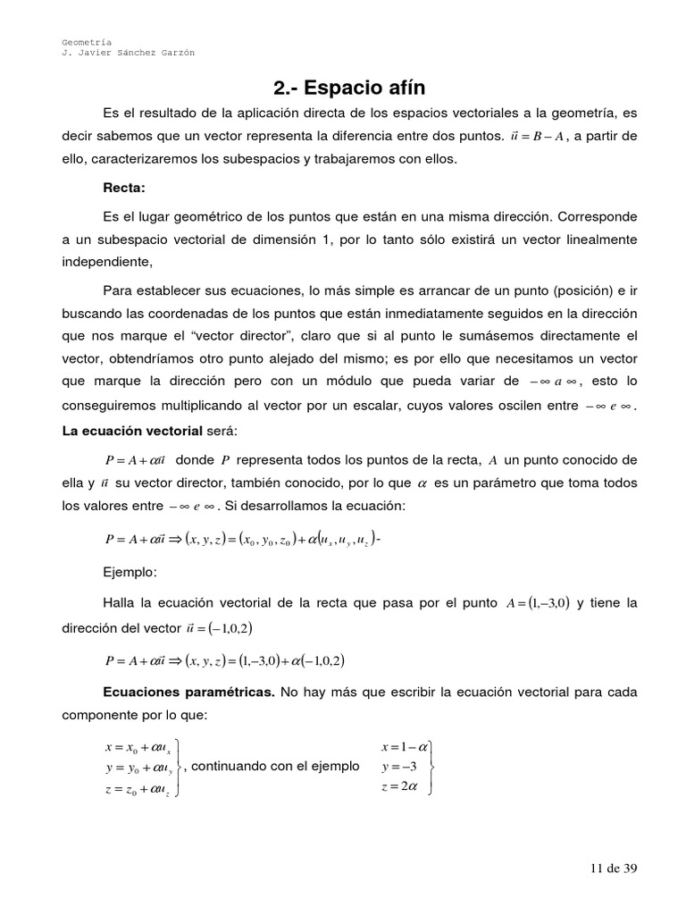 Tema 9 Espacio Afín Pdf Espacio Vectorial Línea Geometría