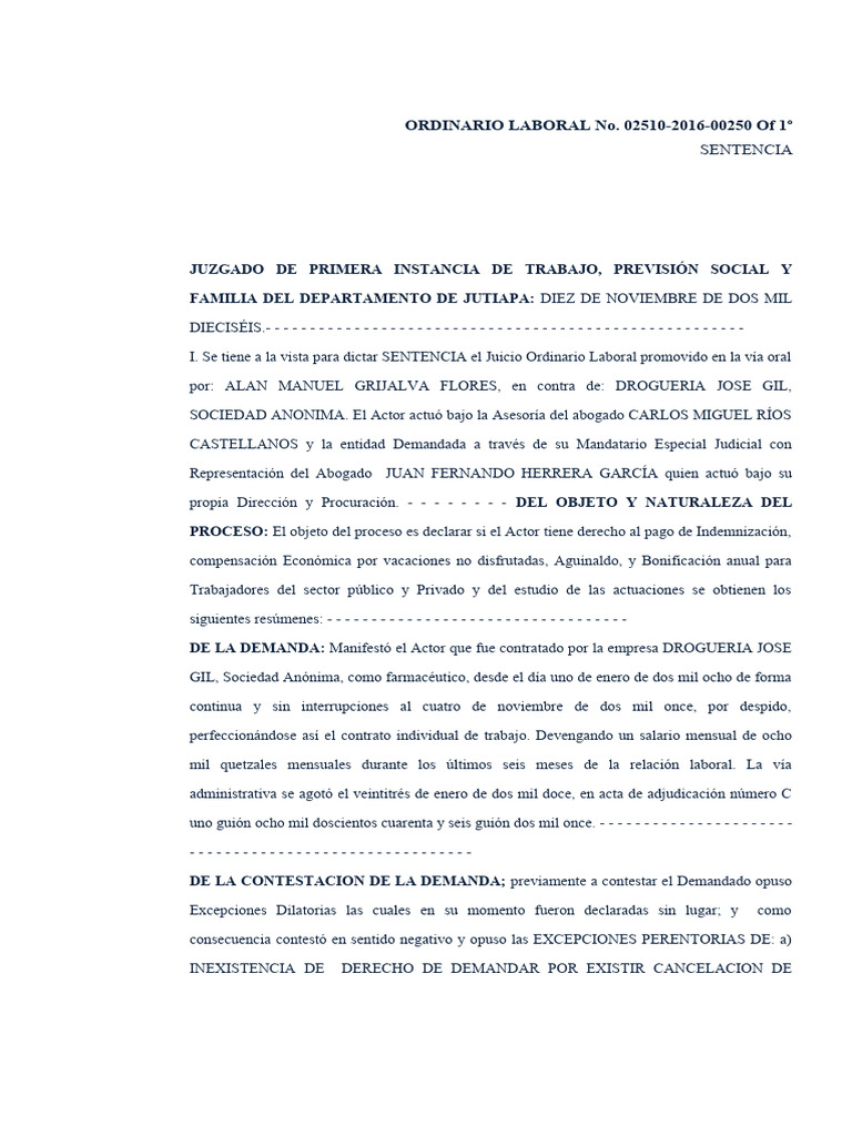 9 - SENTENCIA DE JUICIO ORDINARIO LABORAL | PDF | Salario | Derecho laboral