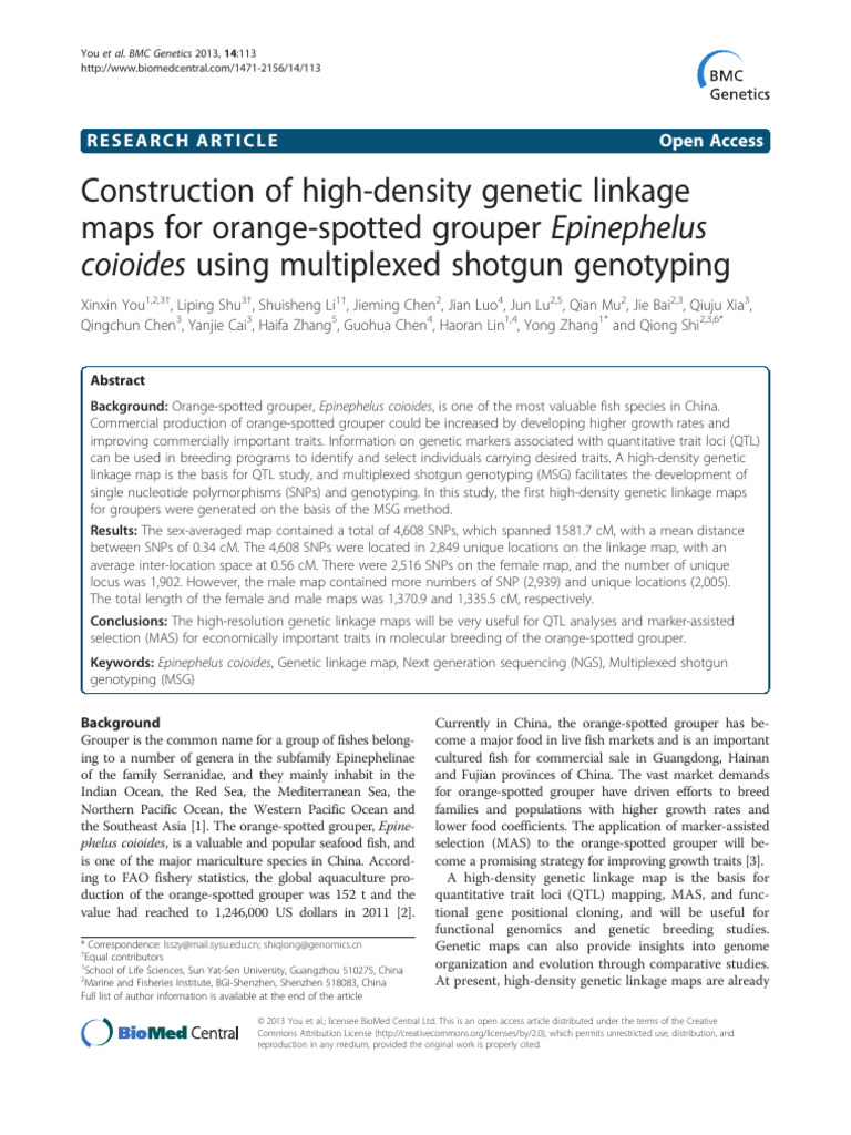 Construction of High-Density Genetic Linkage Maps For Orange-Spotted ...
