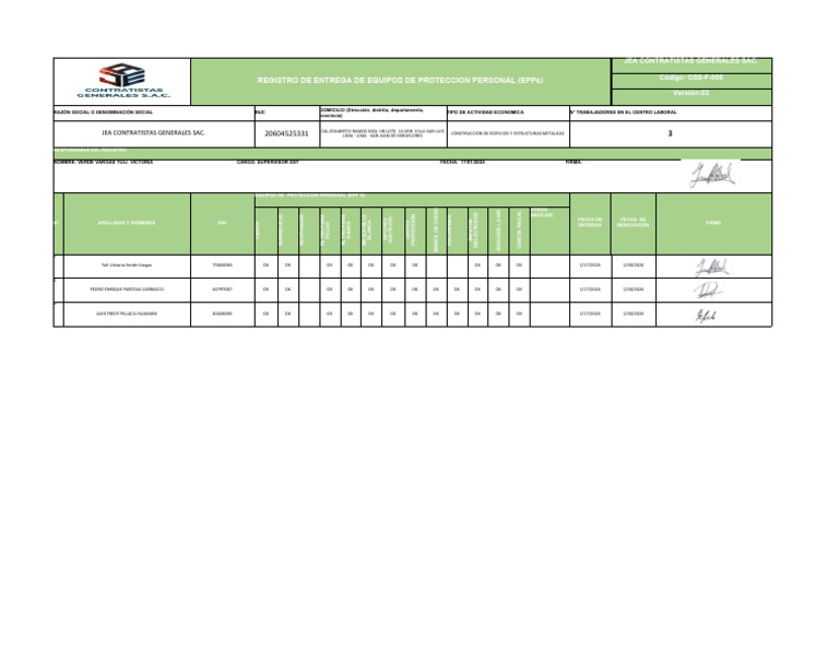 Registro de Entrega de Epps. Jea | PDF | Seguridad y salud ocupacional | Relaciones laborales