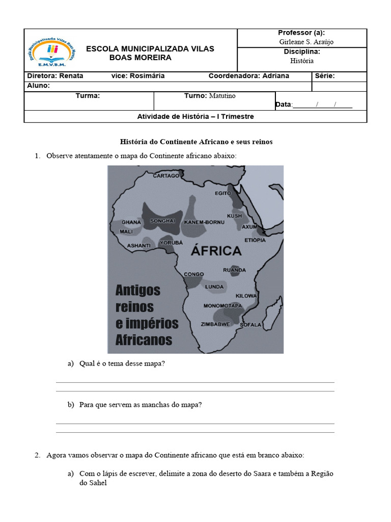 Atividade Reinos Africanos 7 Ano | PDF