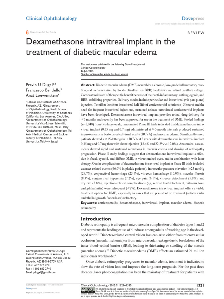 Dexamethasone Intravitreal Implant in The | PDF | Glucocorticoid ...