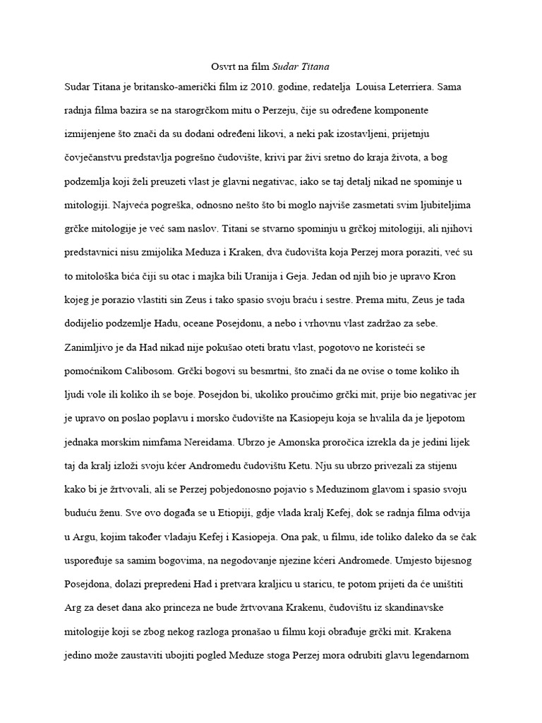 Osvrt Na Film Sudar Titana | PDF