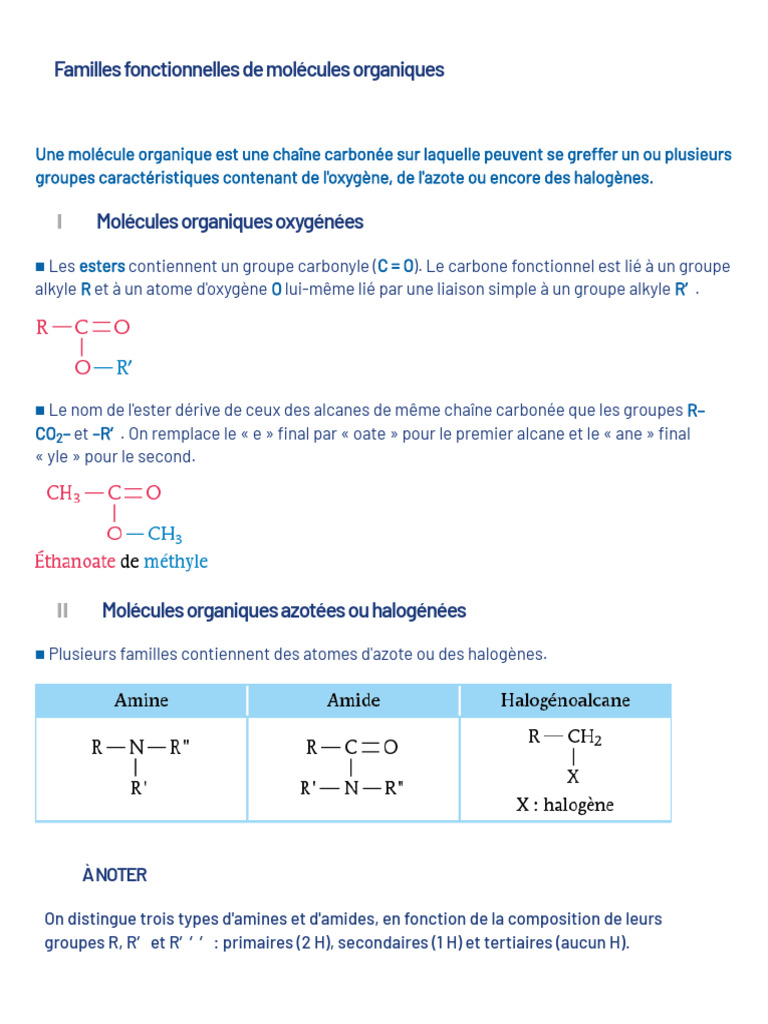 Familles fonctionnelles des molécules organiques | PDF | Amide | Acide ...