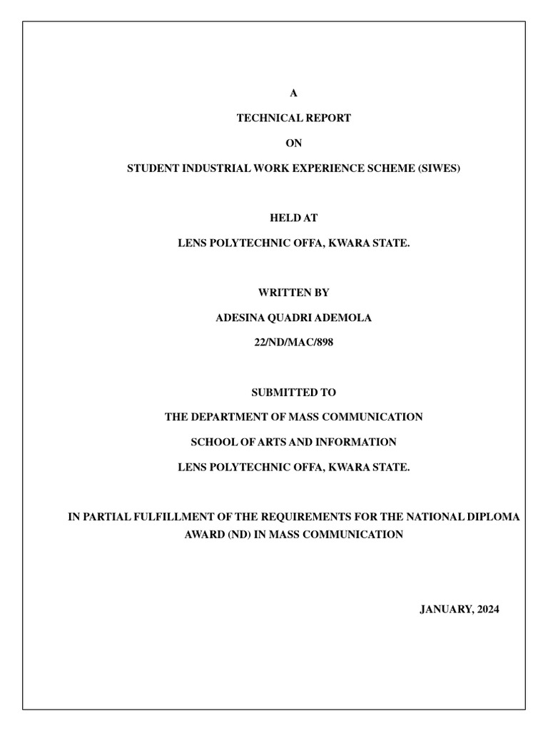 SIWES Report for Mass Communication Students | PDF | Vocational Education
