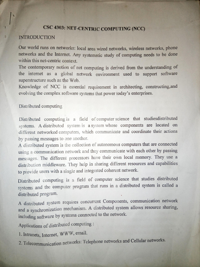 CSC 4303 Net-Centric Computing (NCC) | PDF