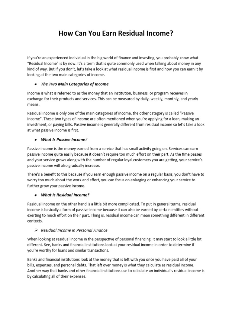 How Can You Earn Residual Income | PDF | Business