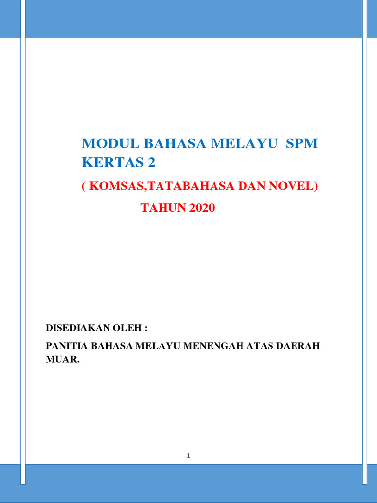 Modul Bahasa Melayu SPM 2020 Daerah Muar | PDF