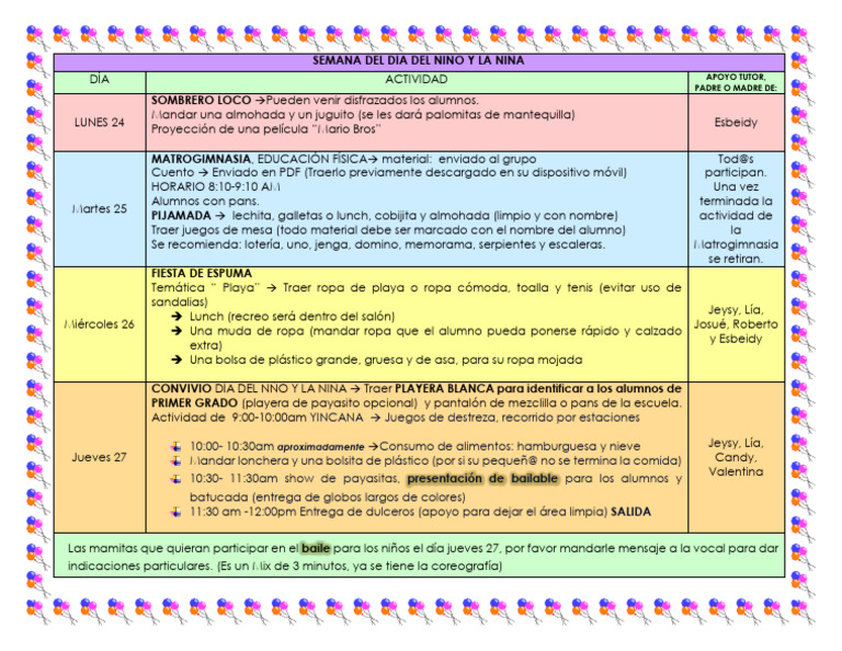 Semana Del Día Del Niño y La Niña | PDF