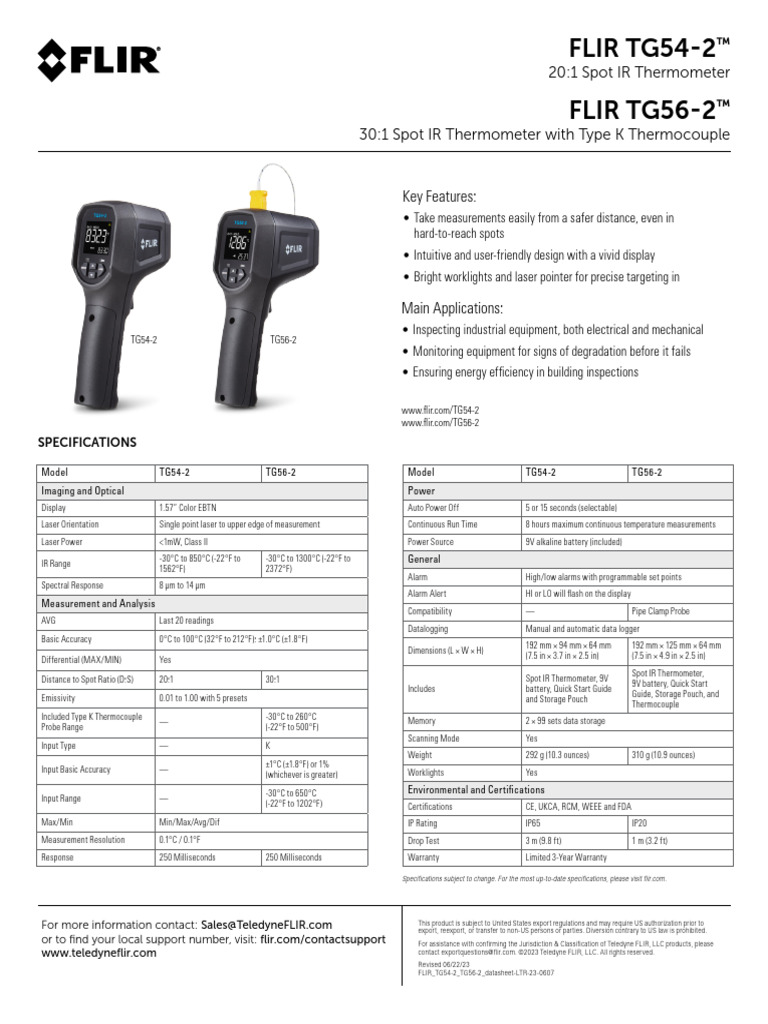 FLIR TG54-2 TG56-2 Datasheet-LTR | PDF | Electromagnetism | Laboratory ...
