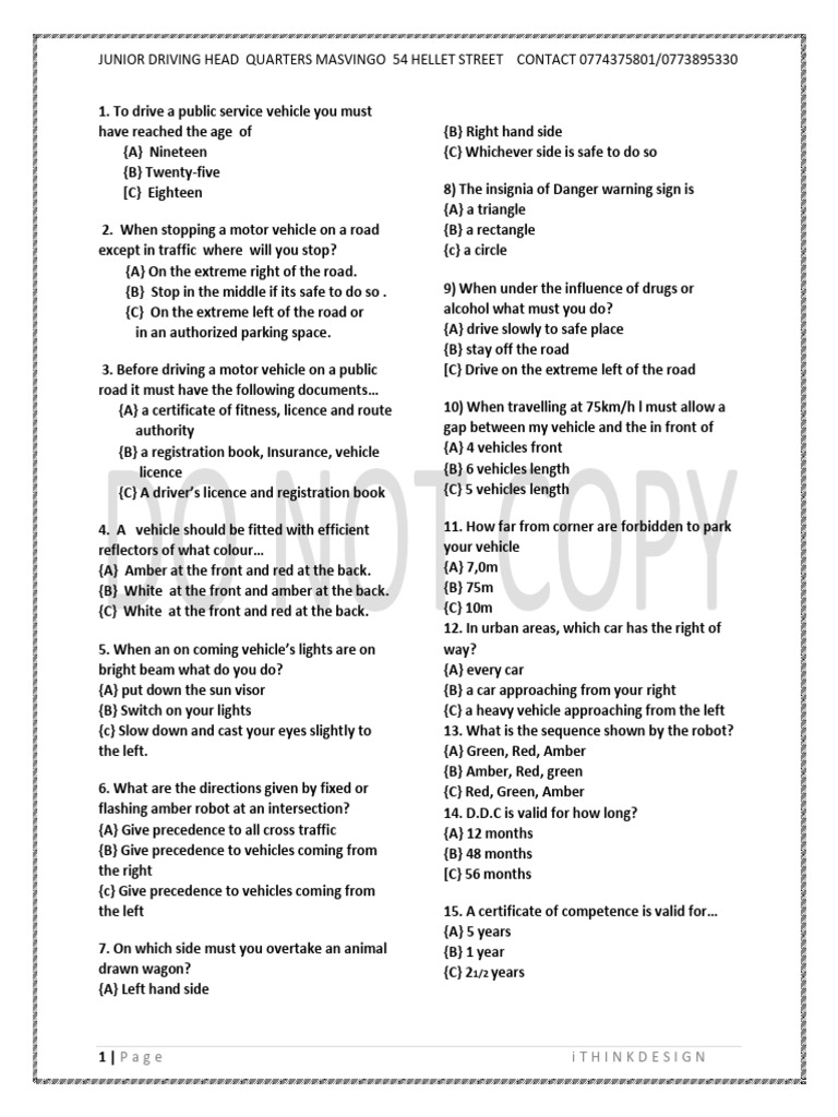 Provisional Driving Test Guide Zimbabwe | PDF | Traffic | Intersection ...