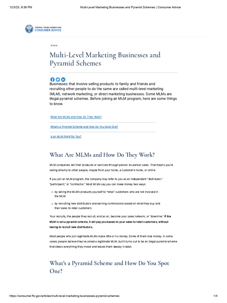 Multi-Level Marketing Businesses and Pyramid Schemes Consumer Advice | PDF | Multi Level ...