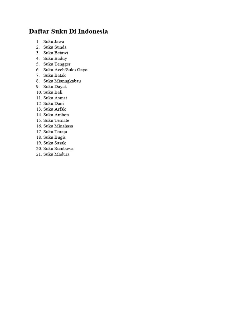 Daftar Suku Di Indonesia | PDF