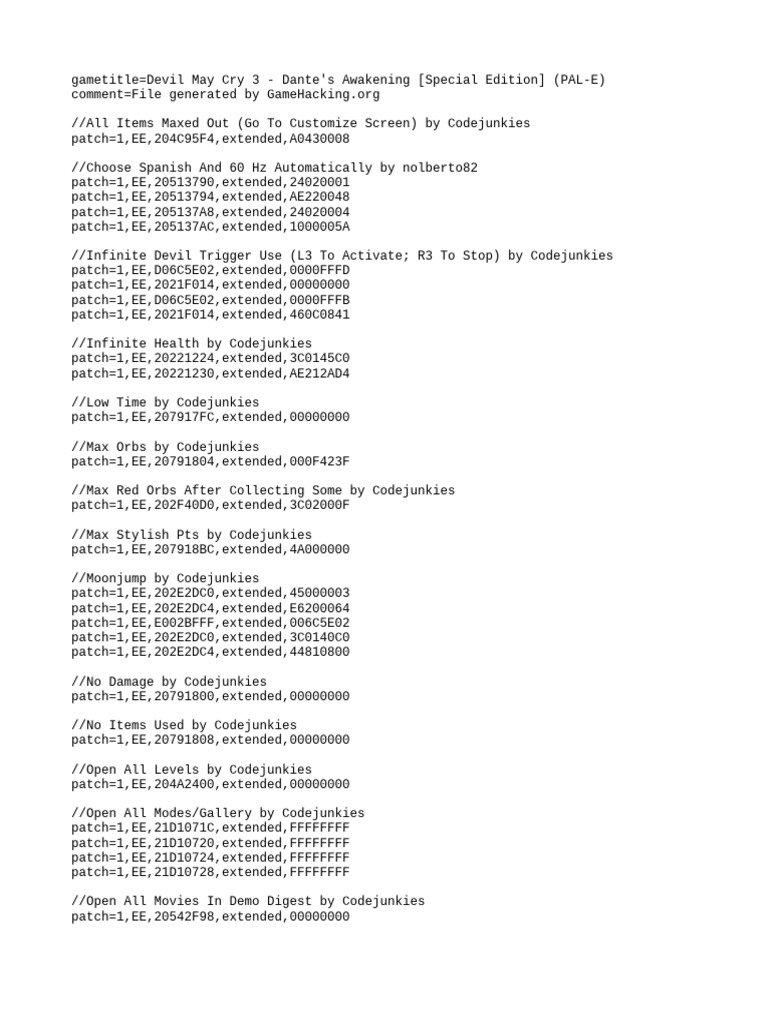 Devil May Cry 3 Special Edition Cheats | PDF