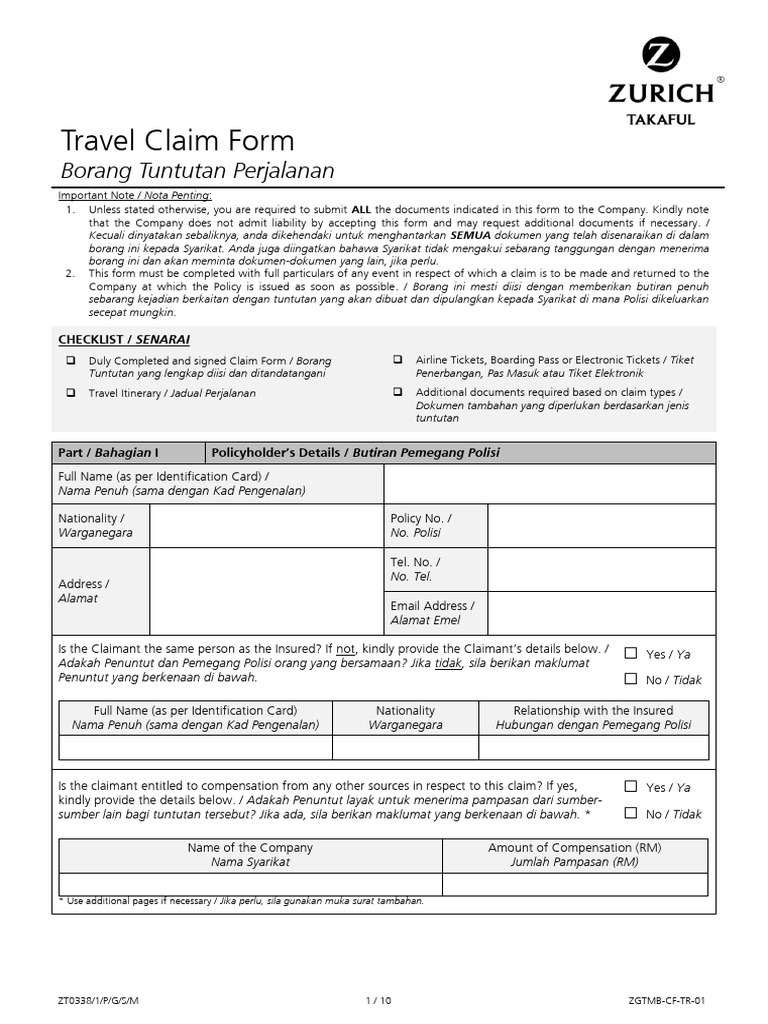ZGTMB Travel Claim Form | PDF