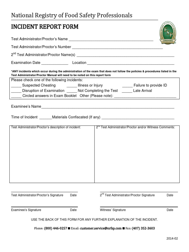 Food Safety Incident Report Form | PDF
