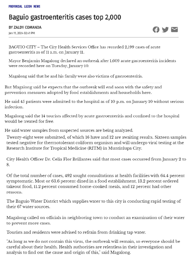 Baguio Gastroenteritis | PDF