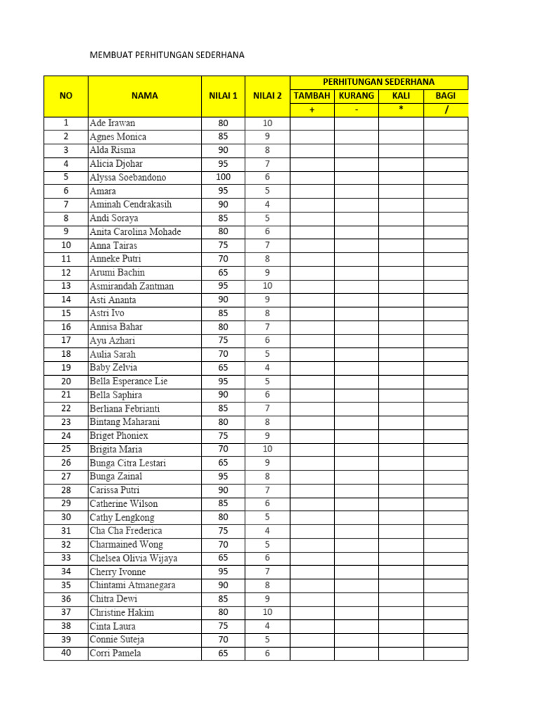 Praktek Excel Informatika Kelas 12 | PDF