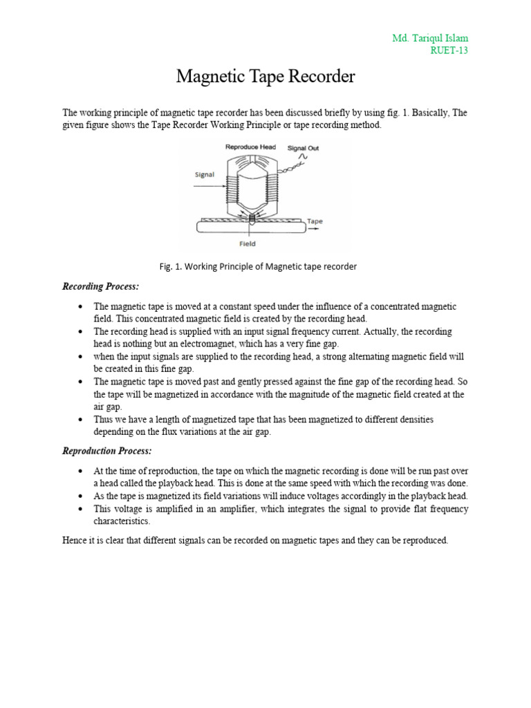 Magnetic Tape Recorder | PDF | Computer Engineering | Physical Sciences