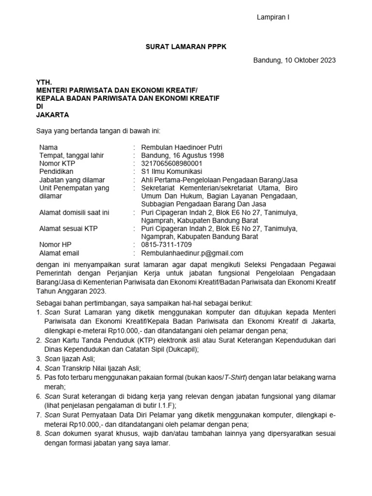 Surat Lamaran Fix | PDF