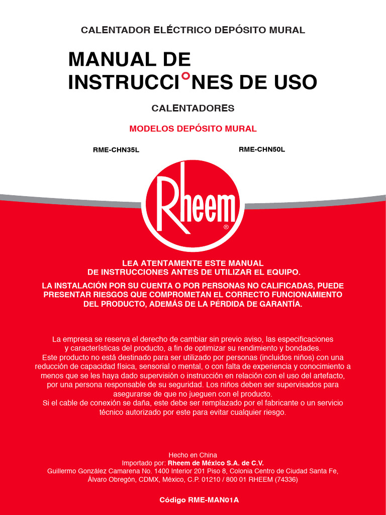 Manual Calentador Electrico Mural 35 Y 50L 2021 | PDF | Enchufes y tomas de corriente alterna | Agua