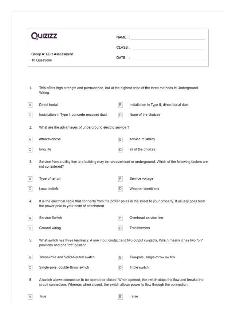 Group-A_-Quiz-Assessment | PDF | Switch | Transformer