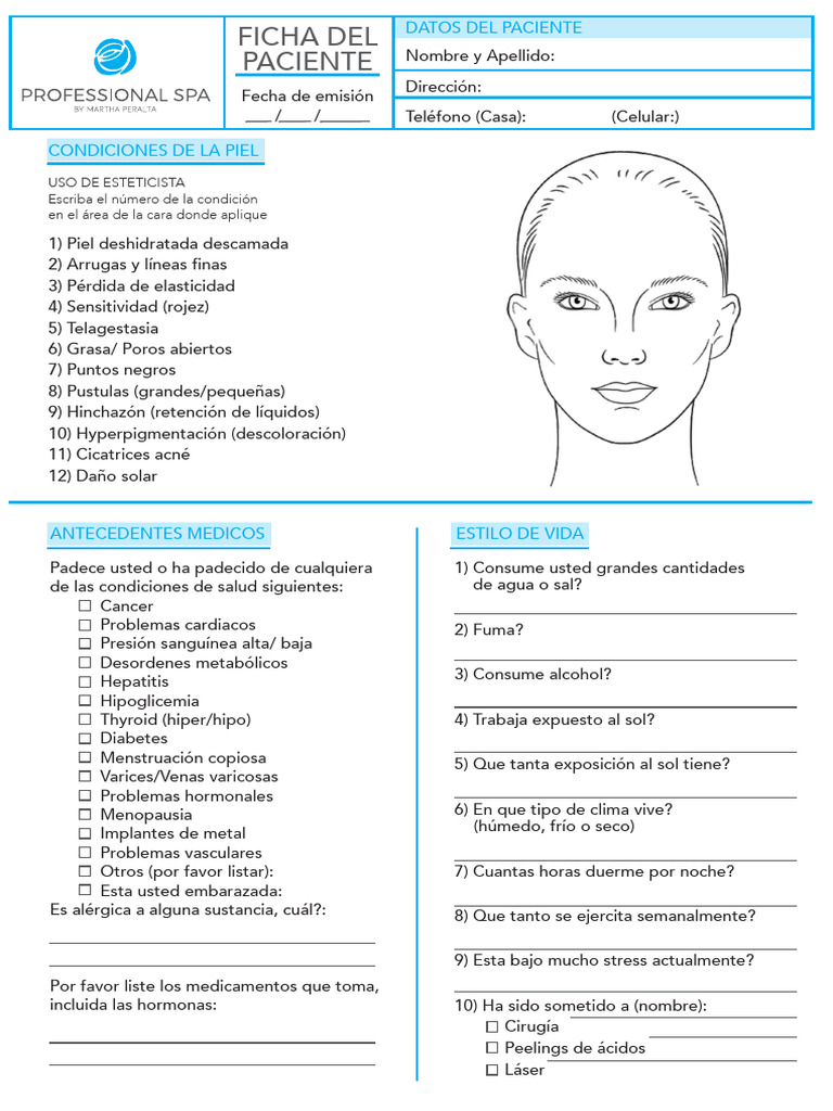 Ficha Paciente Professional Spa 1 | PDF | Medicina CLINICA ...