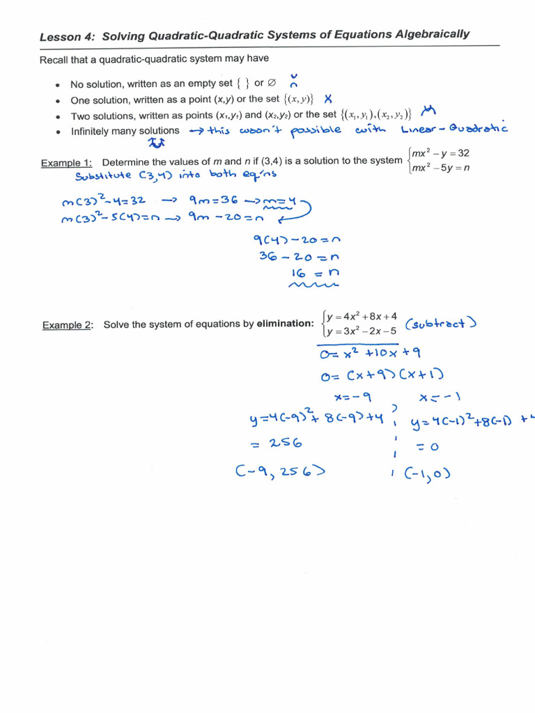 M20-1 Solving Quad-Quad Algebraically Key | PDF