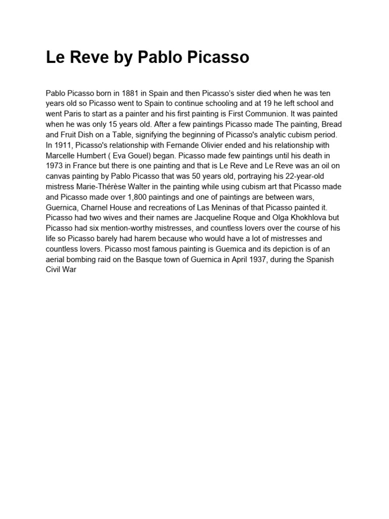 Le Reve by Pablo Picasso | PDF