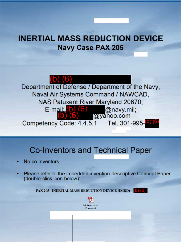 Patent For UFO - Inertial Mass Reduction Device (Property of The US ...