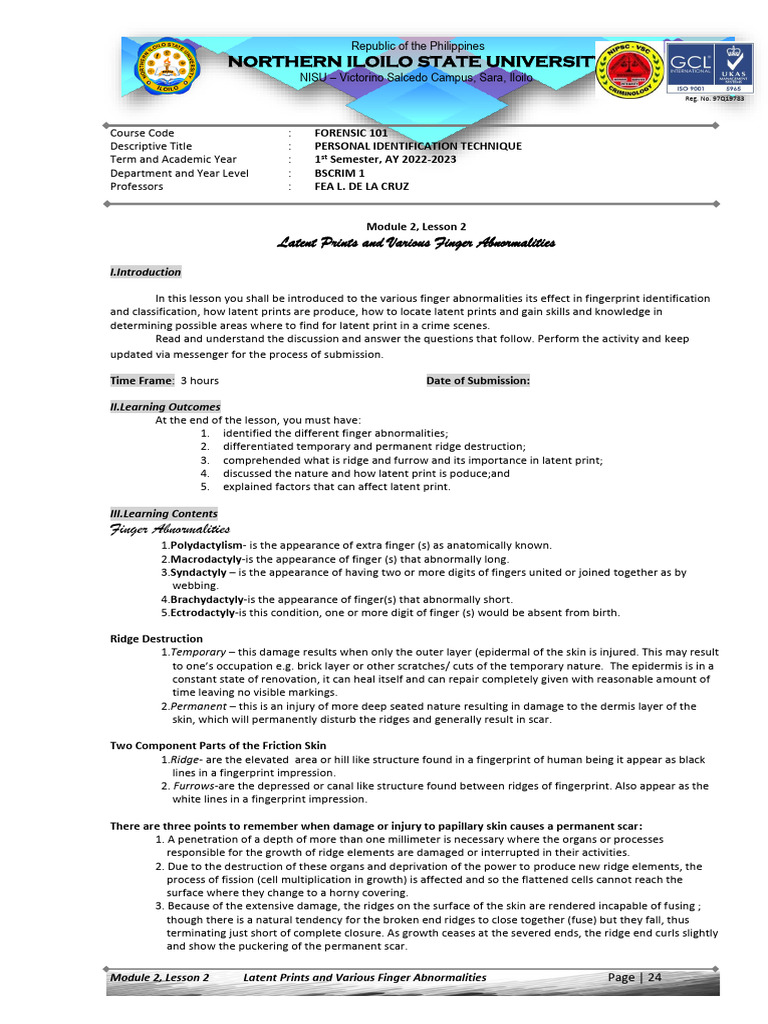 Forensic M2 L2 | PDF | Fingerprint | Human Anatomy