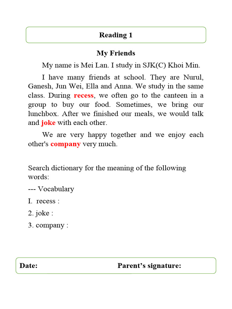 Primary School Reading Material 1 | PDF