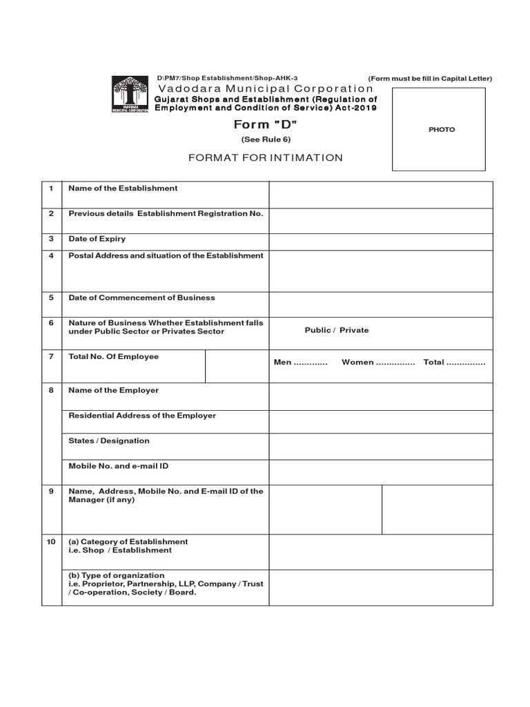 Shops Establishment Formd | PDF | Labour Law | Employment
