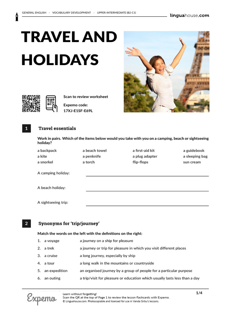 Travel and Holidays British English Teacher Ver2 BW | PDF