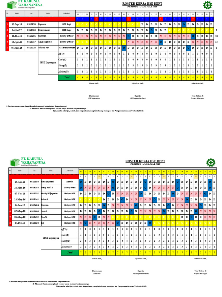 HSE Roster Juni - Juli | PDF