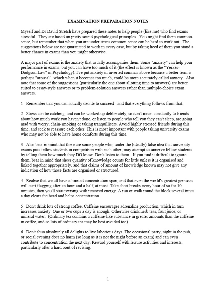 Examination Preparation Notes | PDF | Memory | Anxiety