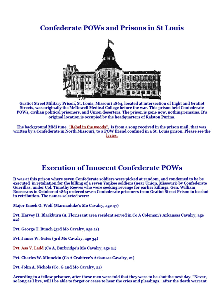 Confederate POWs and Prisons in ST Louis | PDF