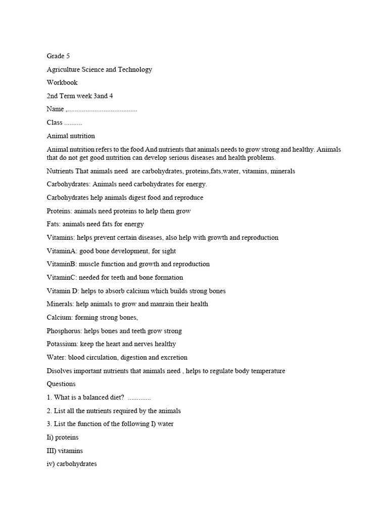 Primary School Grade 5 Week 3 and 4 Agriculture Work Books | PDF