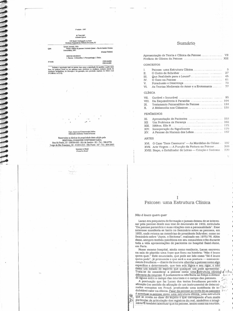 Quinet, A. Psicose - Uma Estrutura Clínica (Cap. 1 de 'Teoria e Clínica ...