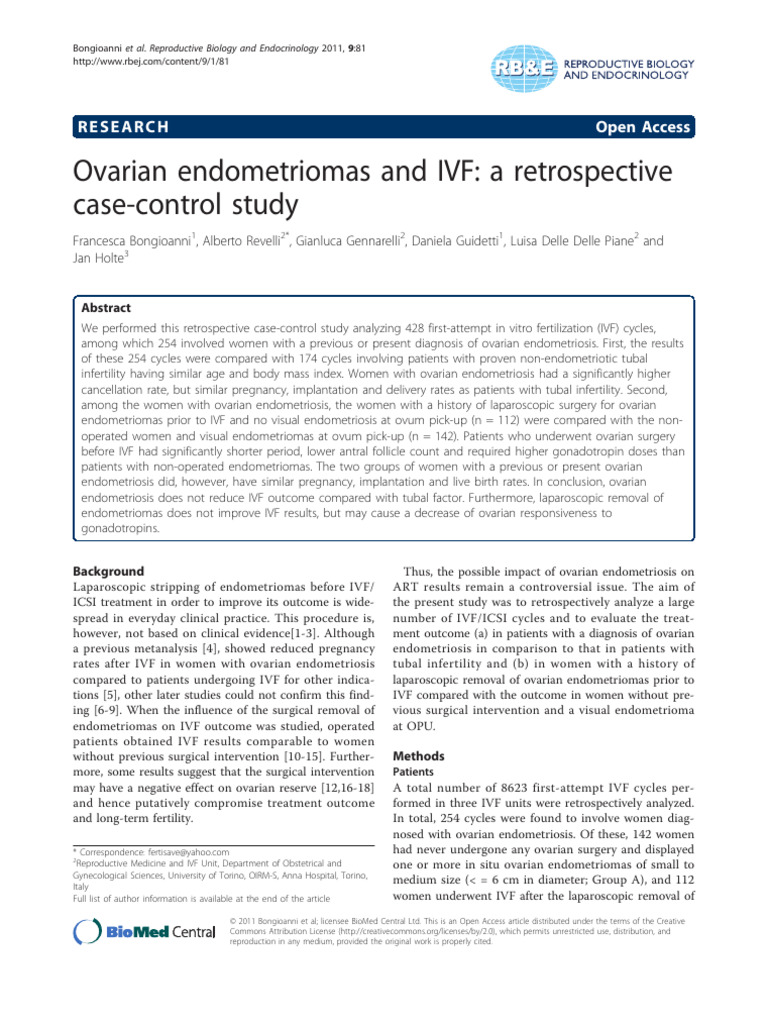 Ovarian Endometriomas and IVF: A Retrospective Case-Control Study | PDF ...