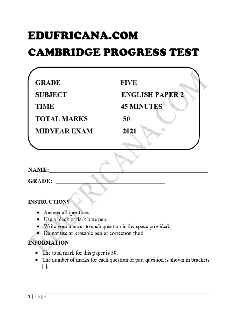 Primary School New Grade 5 Exam Paper 2 2021 | PDF | Ellipsis | Adverb