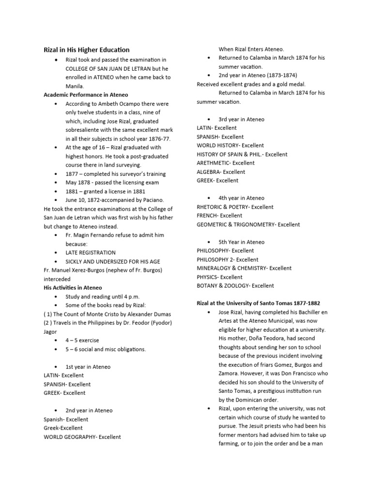 Rizal in His Higher Education | PDF