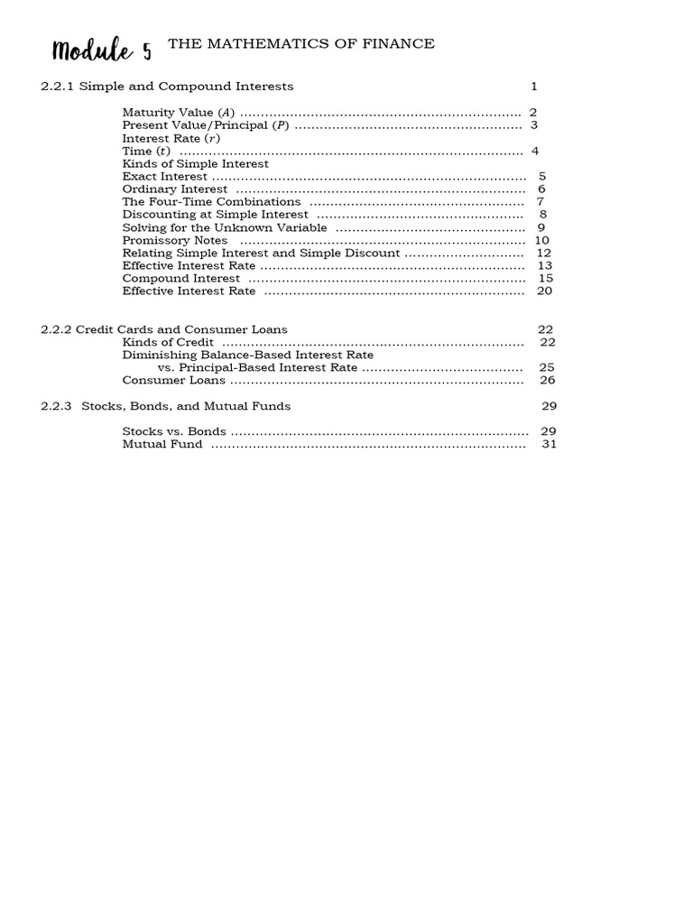Module 5 - The Mathematics of Finance (Estrada) | PDF | Interest ...
