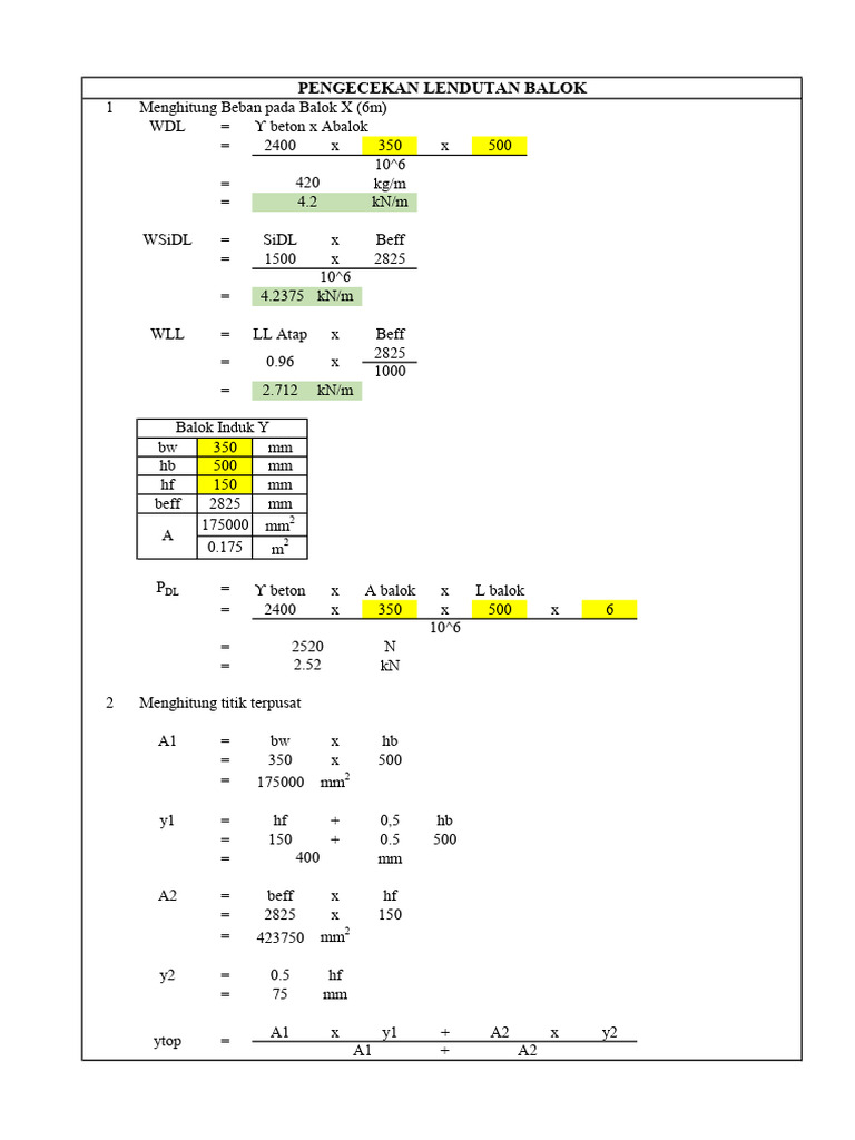 Perhitungan Lendutan Balok (Tim Asisten Struktur Beton) | PDF