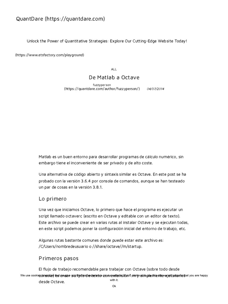 De Matlab A Octave - Quantdare | PDF | Java (lenguaje de programación) | Lenguaje de escritura