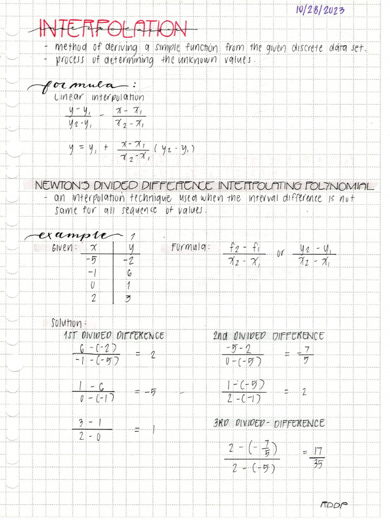 Numerical Methods - Newton's Divided Difference Interpolation | PDF